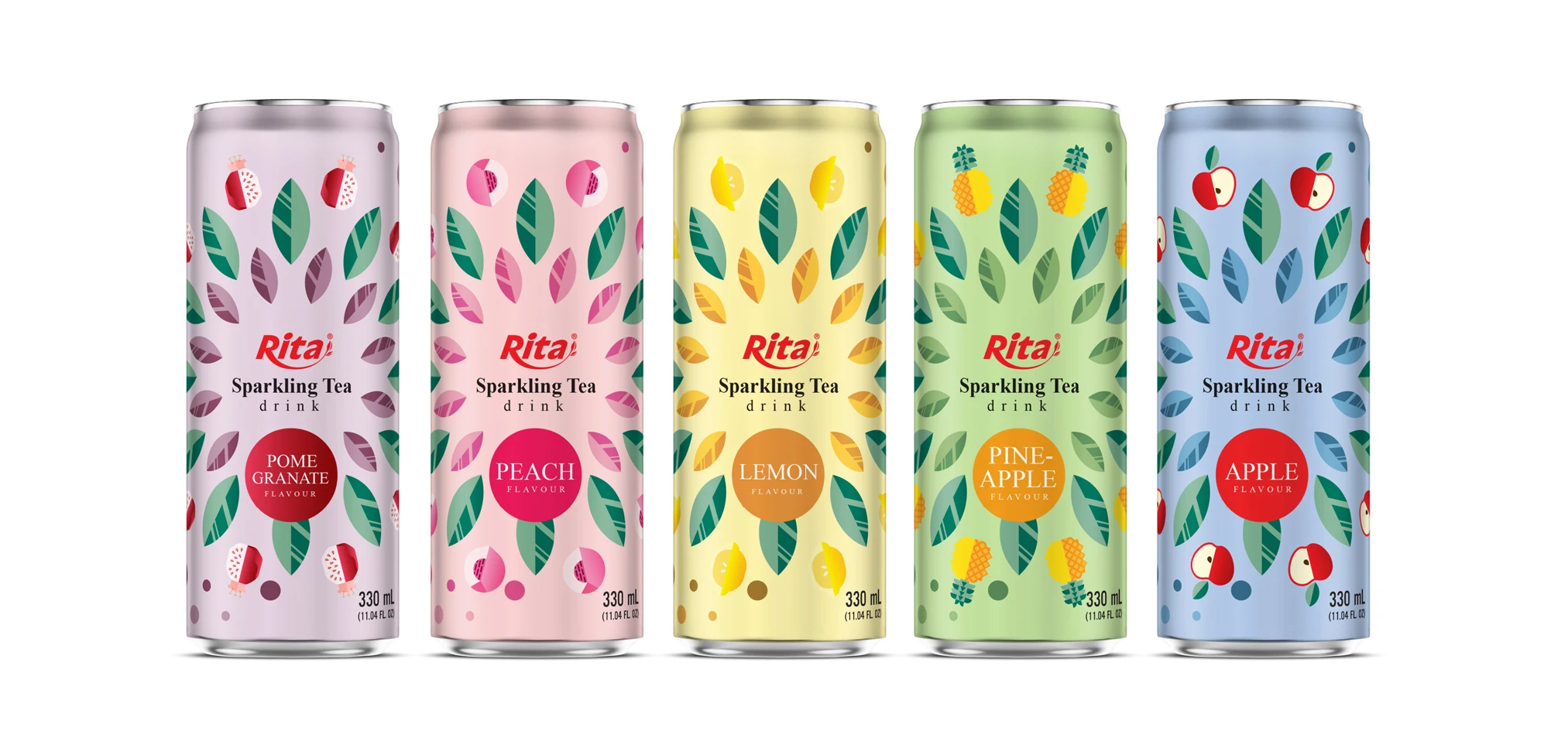 Tea Drink: Sparkling Tea Drink Pineapple Flavor 330ml Sleek Can